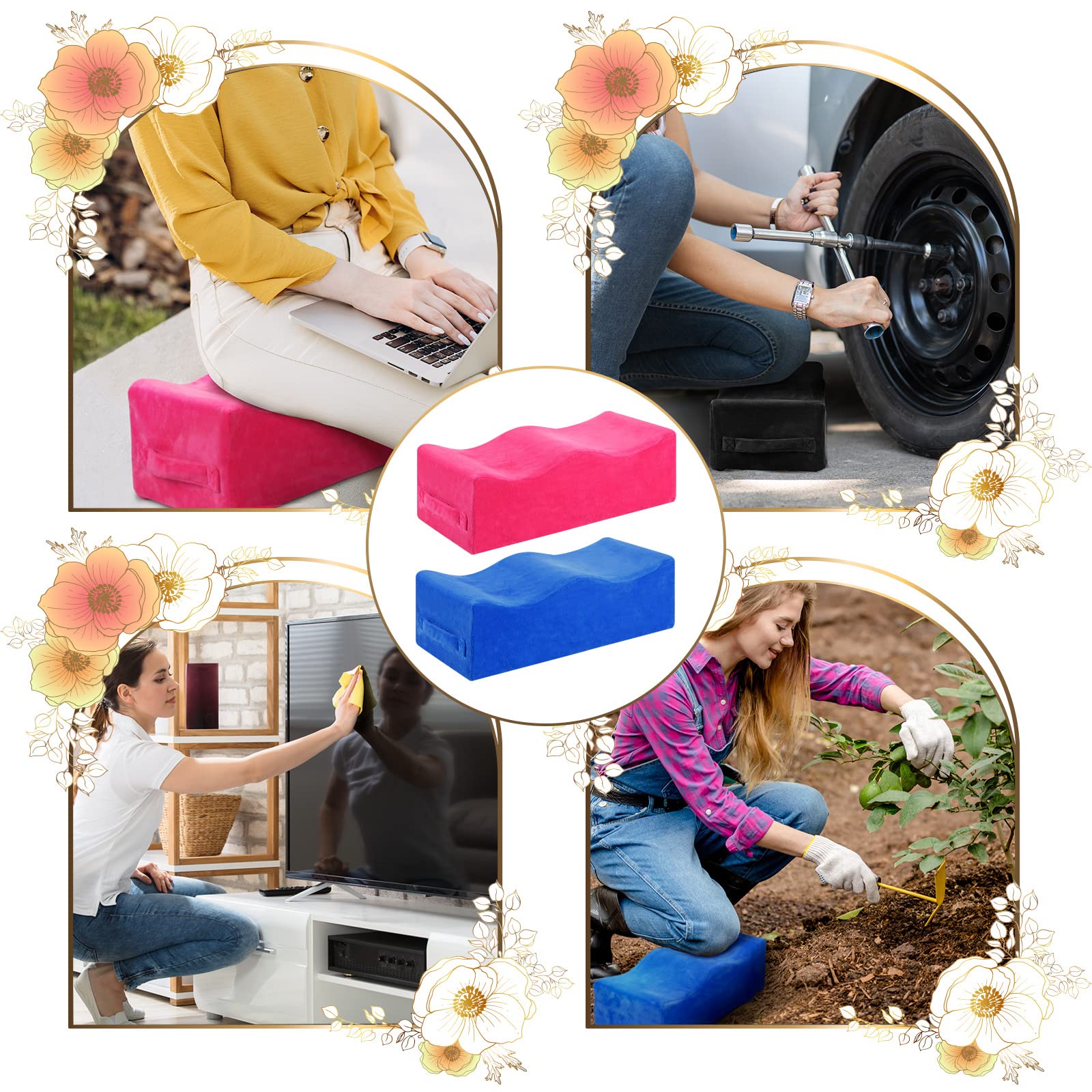 Geelin 2 Set Kneeling Pad Extra Thick Gardening Knee Pads Memory Foam Knee Mat Knee Cushion with 4 Cushion Covers 2 Drawstring Carry Bags for Baby Bath Work Mechanics Yoga Praying Construction
