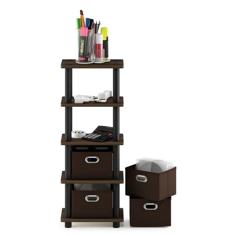 FURINNO Turn-N-Tube 4-Bins System Rack, Columbia Walnut/Black/Dark Brown
