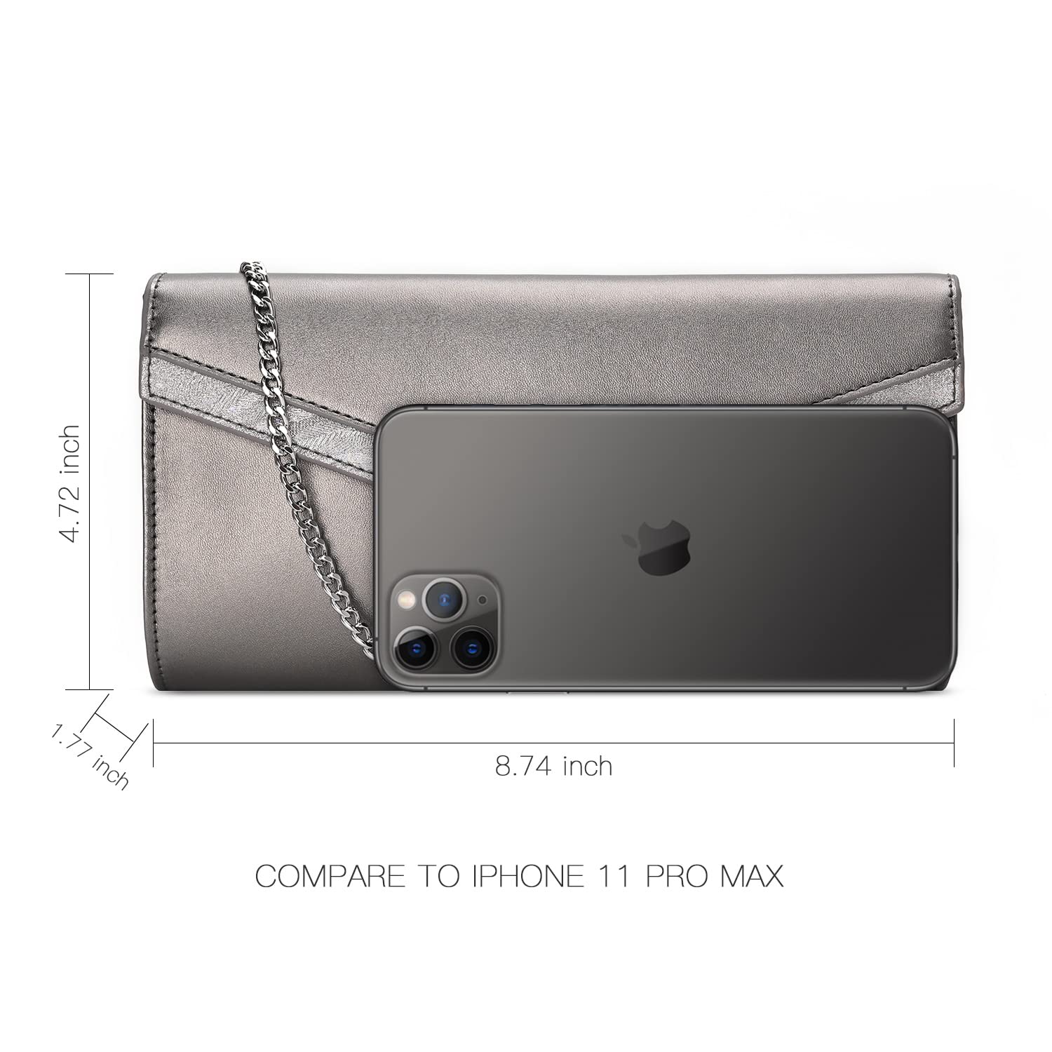GM LIKKIE Clutch Purse for Women, Envelope Evening Clutch Handbag, Crossbody Foldover PU Leather Shoulder Bag (Black)