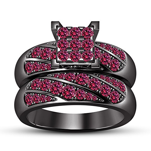 Jewelry Prime Black Gold Over Cluster Bridal Engagement Wedding Ring Set For Womens Pink Sapphire 5