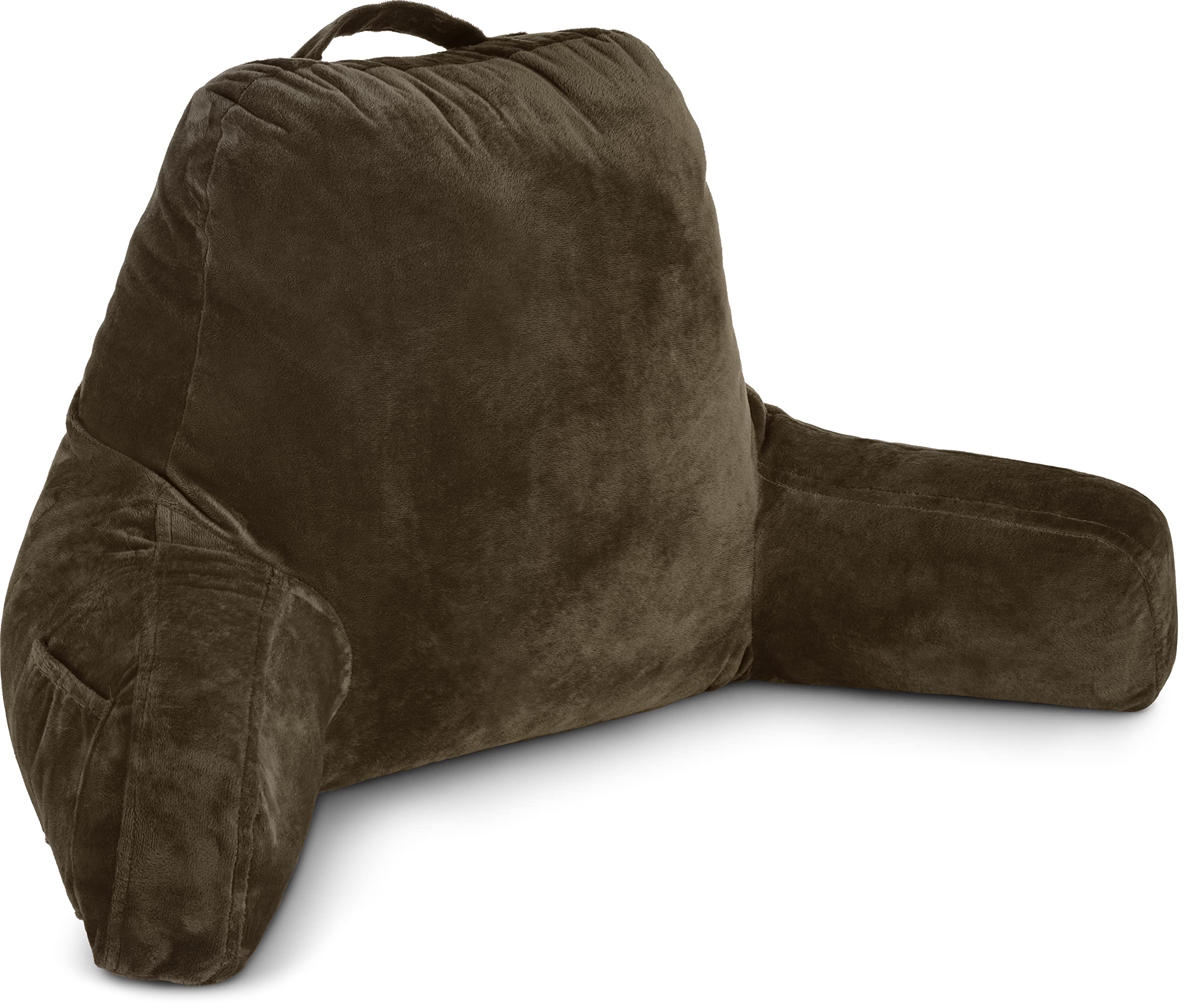 Husband Pillow Combo - Backrest Pillow with Arms : Standard Chocolate & Lap Desk Bed Tray : Pink - Memory Foam Reading Pillows for Bed & Laptop Bed Tray Table