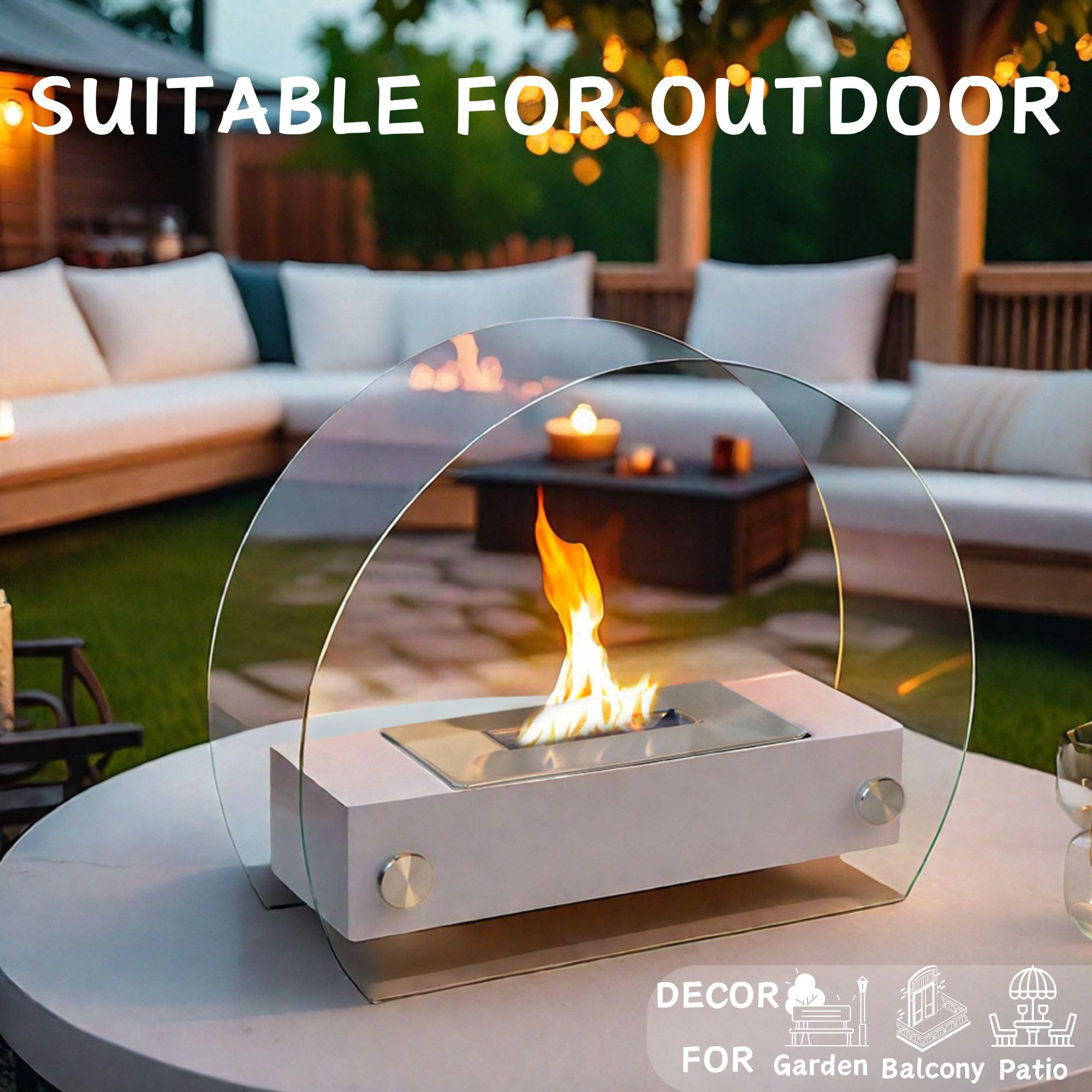 NEWIMAGE Tabletop Fire Pit, Fire Bowl 13.5" L Portable Tabletop Fireplace Clean Burning Bio Ethanol Ventless Fireplace for Indoor Outdoor Patio Parties Events(White)
