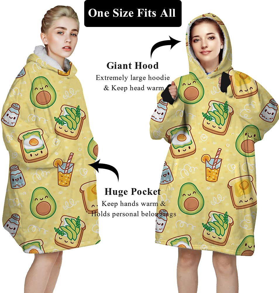 Hafisoe Oversized Wearable Blanket Hoodie,Fleece Sherpa Hooded Blanket Light Microfiber Flannel Sweatshirt Blanket with Pocket for Adult