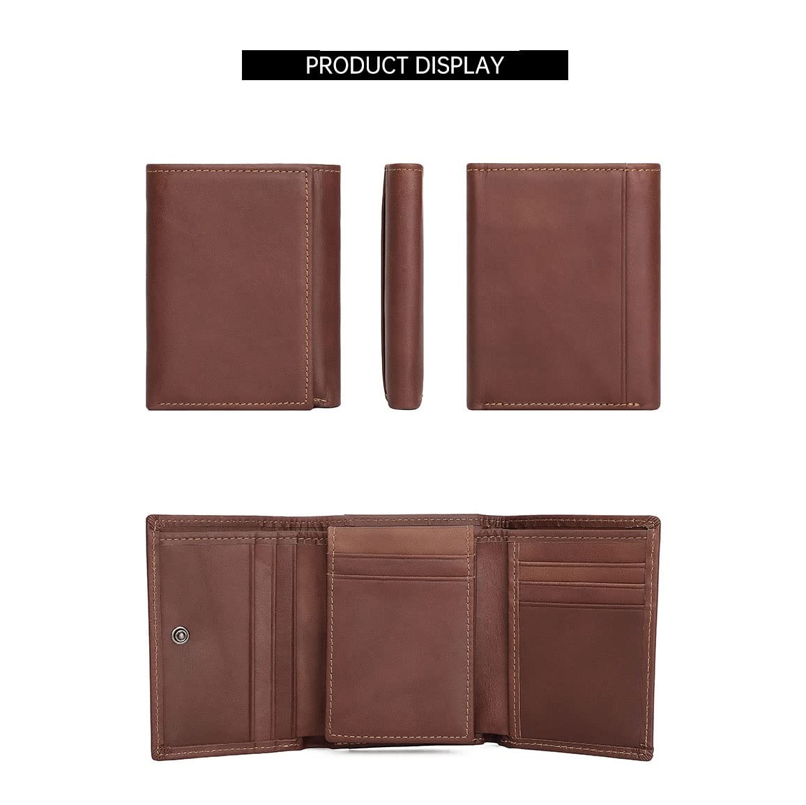 LUYILA Men's Wallet Fashion Short Men's Wallet Tri-fold Men's Wallet Buckle with 2 ID Window