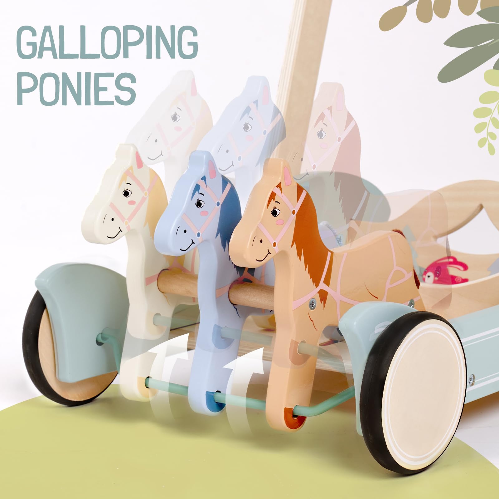 Giant bean Wooden Baby Walker for Boys Girls Ages 1+, Galloping Ponies Push and Pull Activity Walker Adjustable Speed, Baby Push Walker Gift for Toddler Kids Motor Skills & Stimulates Creativity