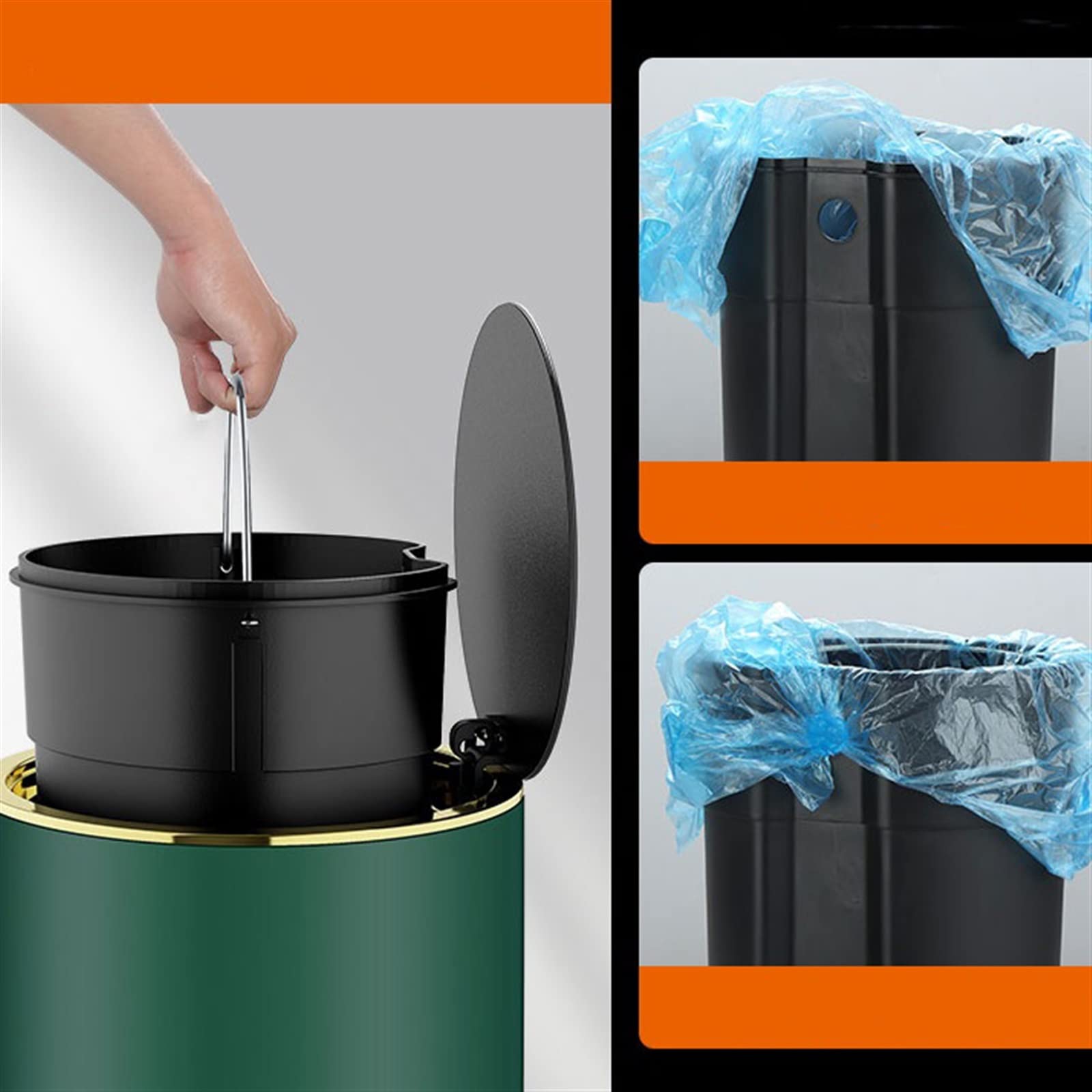 Garbage Recycling Bin Stainless Steel Trash Can with Lid Simple Household Foot-Operated Garbage Storage Bucket Kitchen Garbage Basket, 8L Kitchen Trash Can (Black)