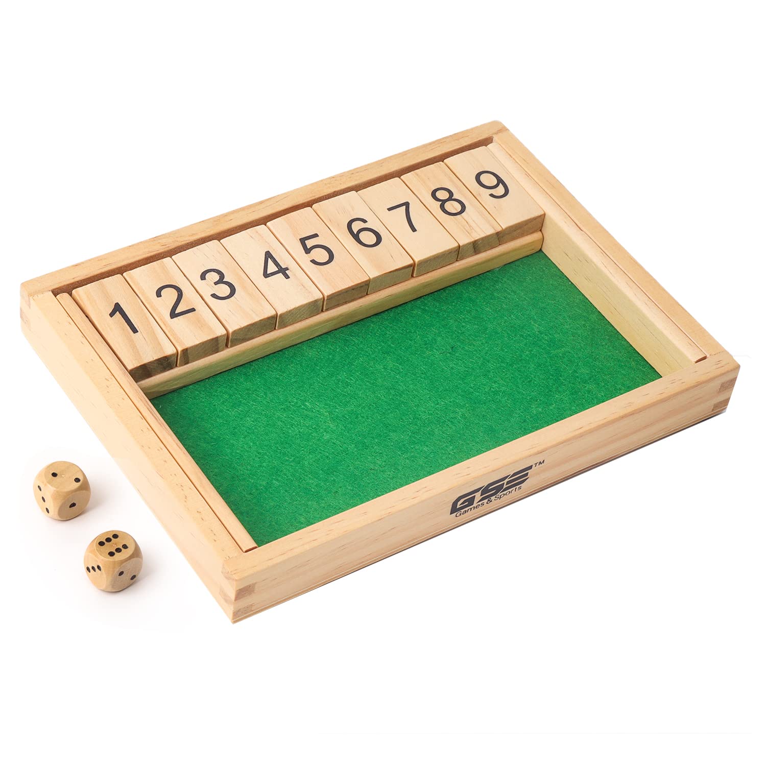 GSE Wooden Shut The Box 9 Numbers Dice Game Board with 2 Wooden Dices, Classic Tabletop Version of The Popular English Pub Game