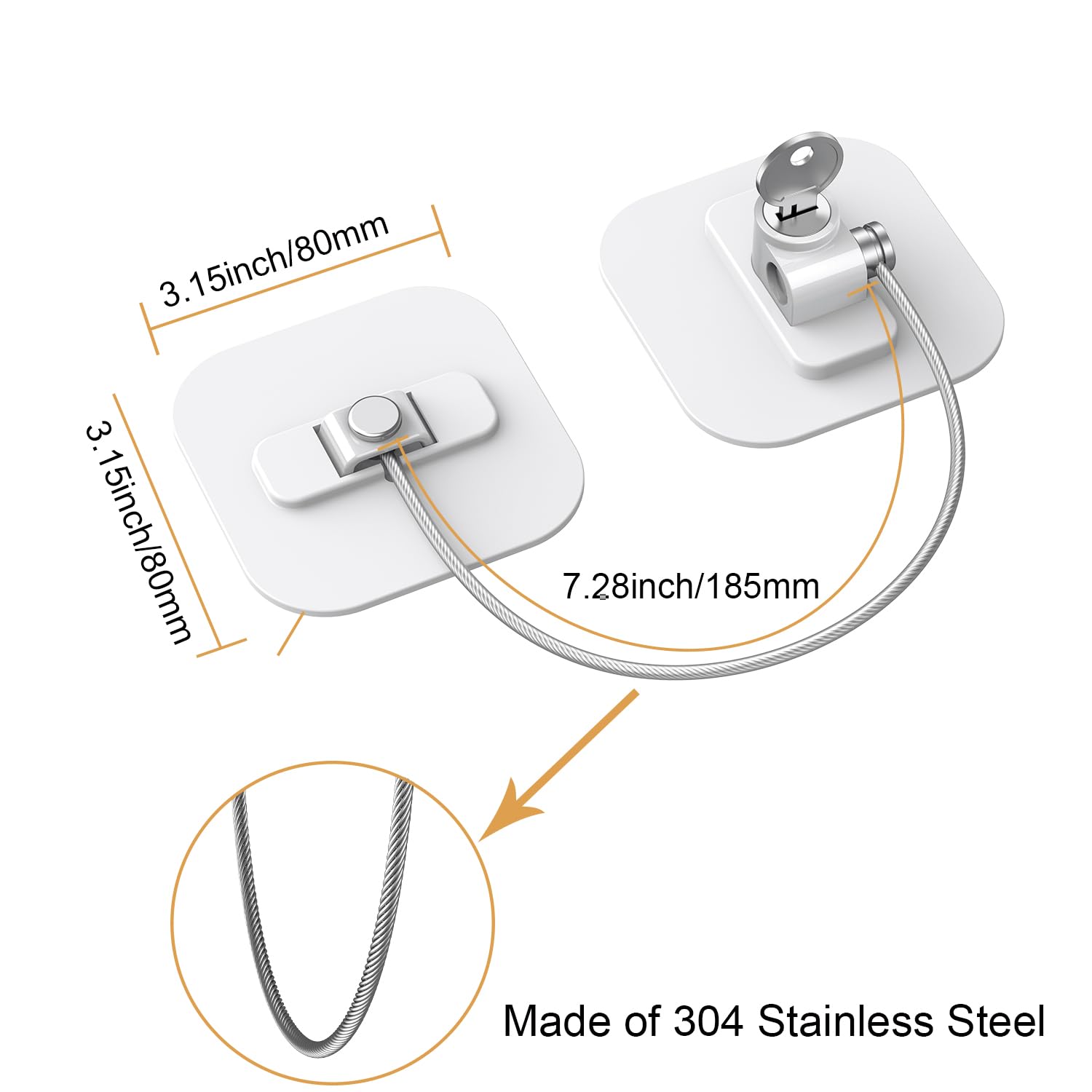 White Fridge Lock, 2 Pack Refrigerator Lock with 4 Keys, Fridge Locks for Kids Proof, Freezer Lock and Drawer Lock, No Tools or Drilling Required, Adult Safety Locks for Pantry, Freezer, and More