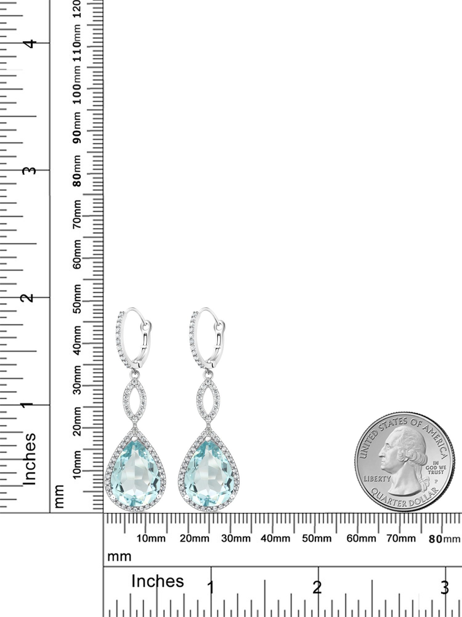 Gem Stone King 925 Sterling Silver Long Drop Dangle Elegant Wedding Bridal Chandelier Teardrop Earrings for Women | 2 Inch | Pear Shape 16X12MM | 20.00 Cttw