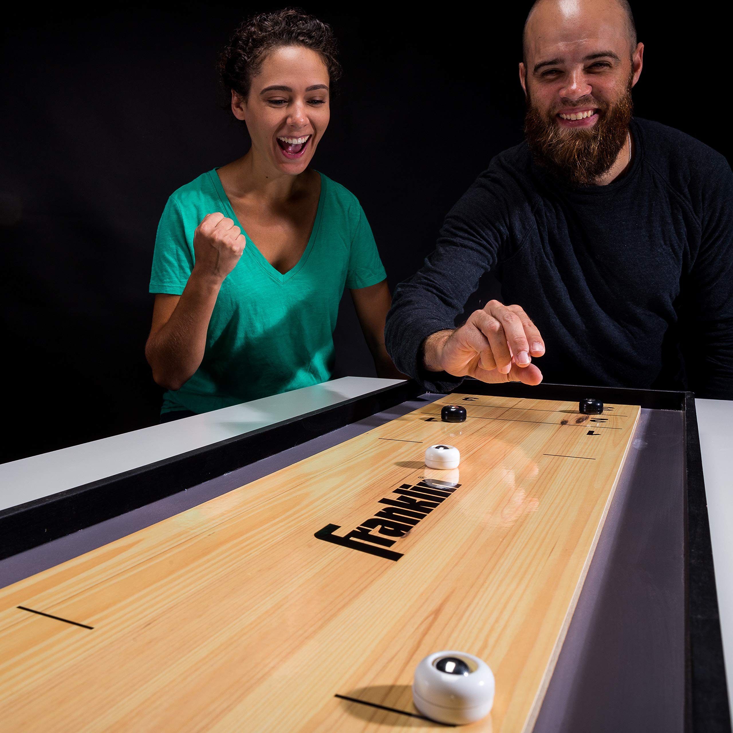 Franklin Sports 2-in-1 Shuffleboard Table and Curling Set - Portable Tabletop Set Includes 8 Rolling Mini Pucks - 45"