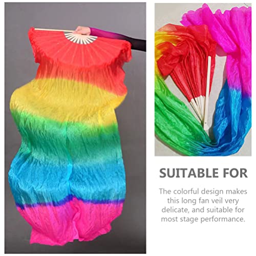JOPESA Belly Dancing Fan Long Silk Yangko Fan Silk Fan Veils Dance Folding Fan Women Chinese Belly Dance Fan for Halloween Carnival Performance/471