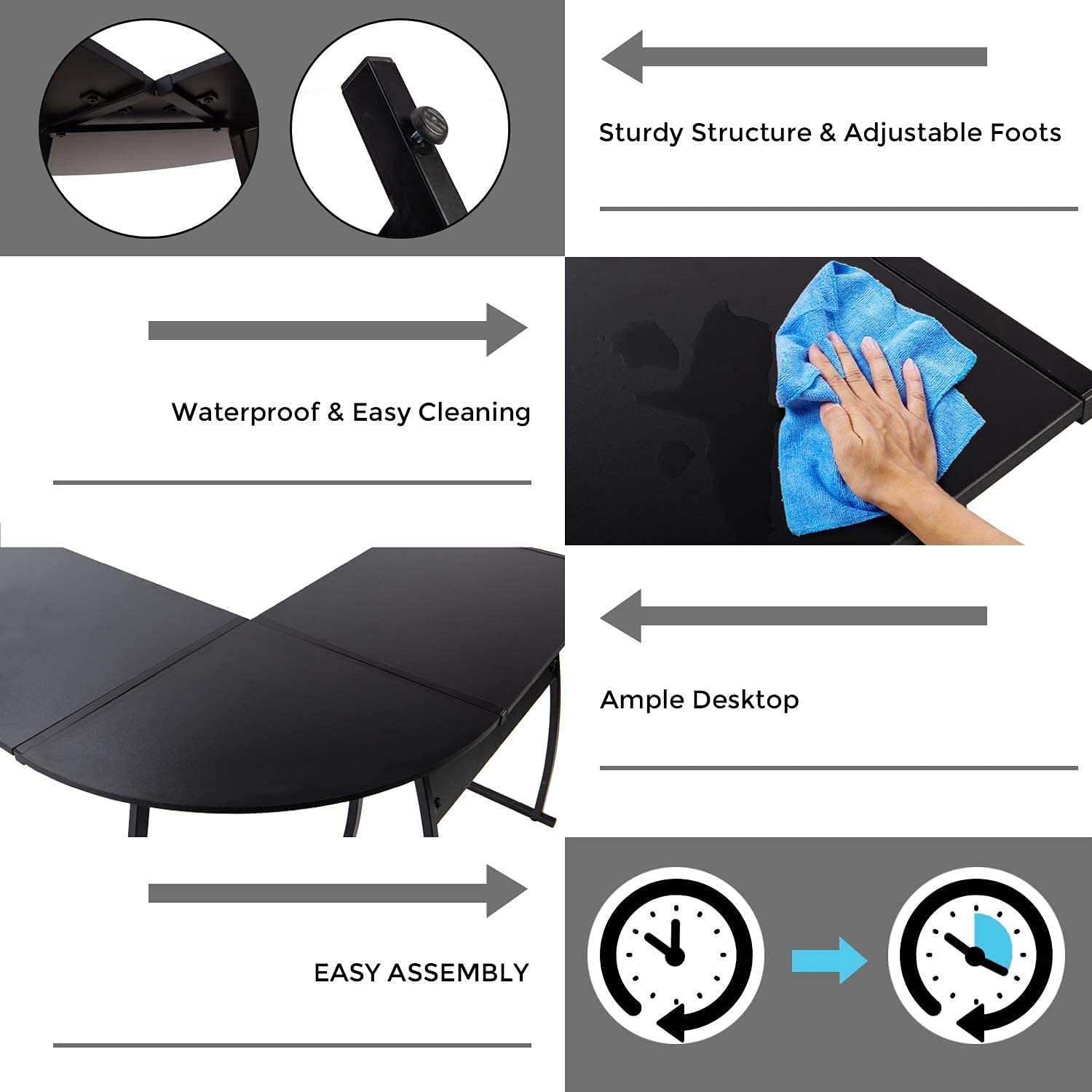 GOOD & GRACIOUS 65" L Shape Desk, Gaming Desk L Shaped, Modern Office Workstation, Corner Computer Desk for Home Office, Study, Writing, Left or Right Corner, Black