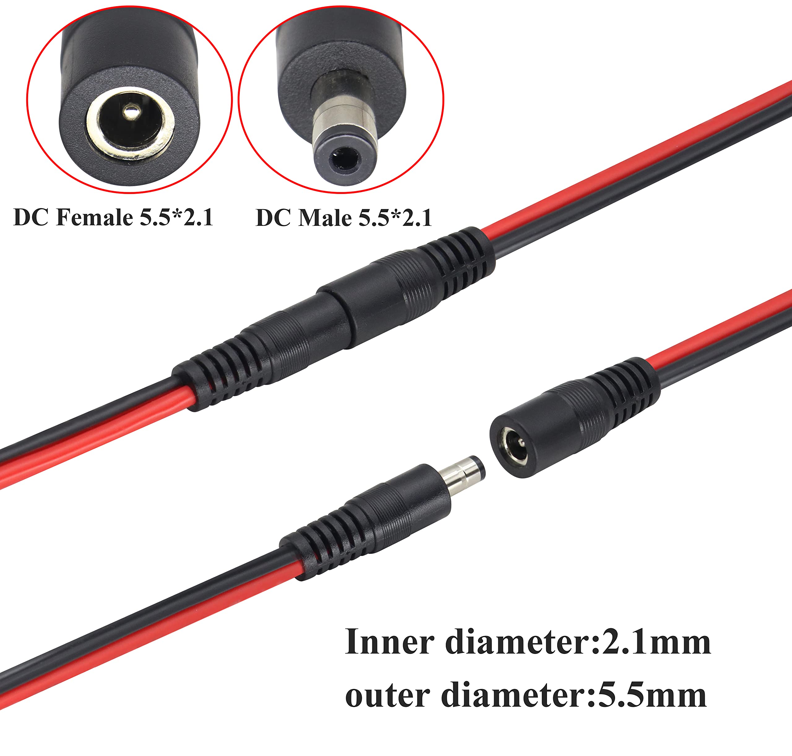 HCFeng 14AWG DC 5521Male/Female Power Plug to an-der-Son Cable 45A Solar Connector to DC5.5X2.1MM Cable Compatible with an-der-Son Port for Generator Battery and Foldable Solar Panel[60CM/2Ft]