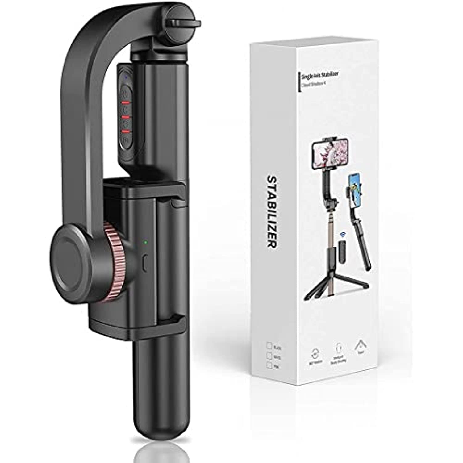 Gimbal Stabilizer for Smartphone with Extendable Selfie Stick and Tripod, 1-Axis Multifunction Remote 360°Automatic Rotation, Auto Balance for iPhone/Android