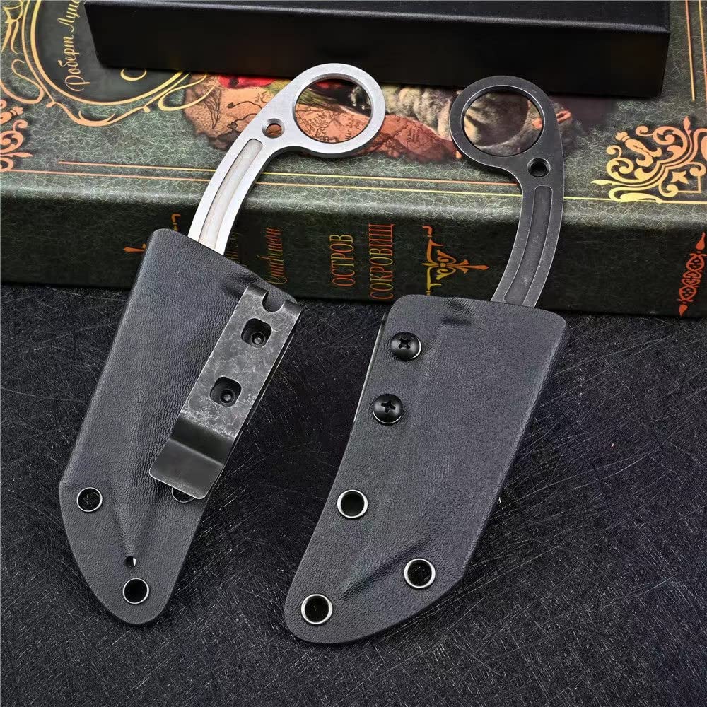 Gtkii Gtk149 Fixed Blade Knife, EDC Tool Knife for Outdoor Camping Hunting Fishing with Kydex Sheath(Silver)
