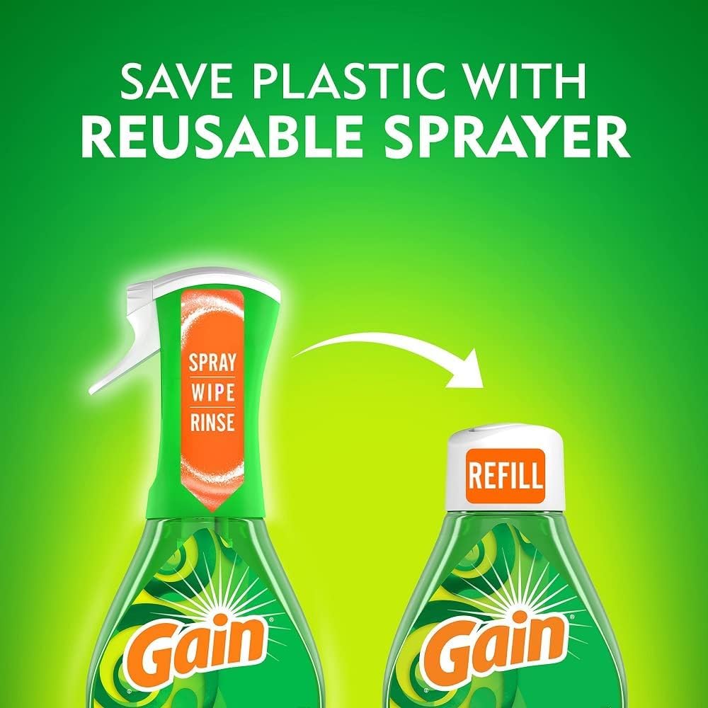 Gain Powerblast Dish Spray, Dish Soap, Original Scent Bundle, 1 Spray (16oz) + 3 Refills (16oz each)