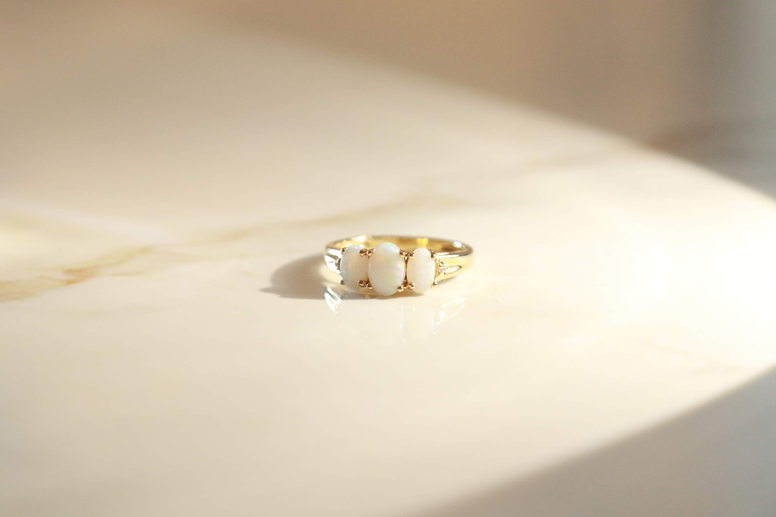 Gin & Grace 10K Yellow Gold Natural Ethiopian Opal Ring with Diamonds for women | Ethically, authentically & organically sourced (Oval) shaped opal hand-crafted jewelry for her | Opal Ring for women