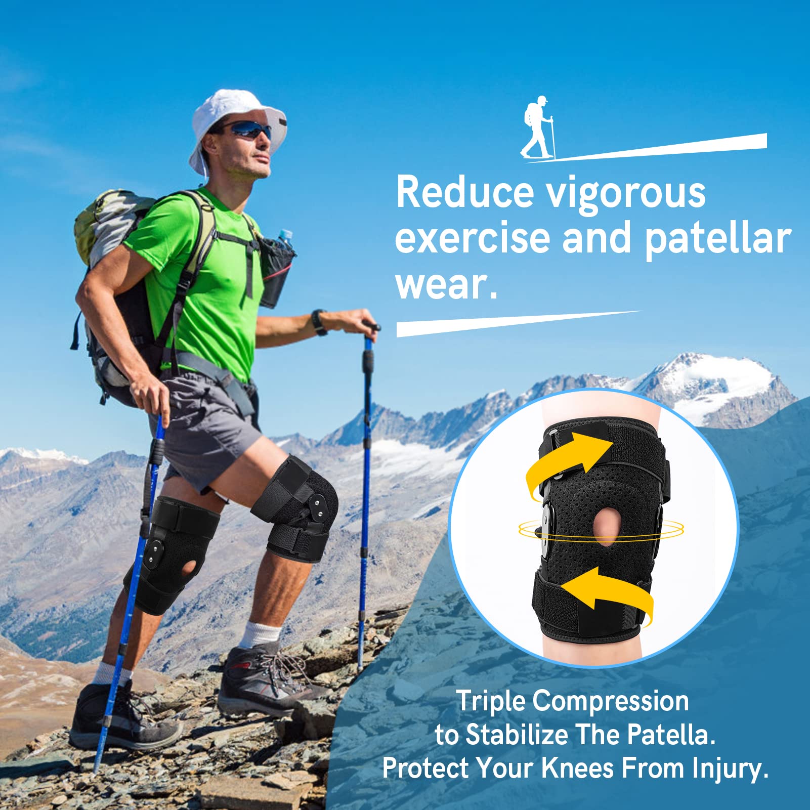 Hinged Knee Brace, Adjustable Knee Support Wrap for Men and Women, Pain Relief Swelling and Inflammation, Patellar Tendon Support Sleeve for Helping Relieve Strains, Sprains, ACL, MCL Injuries