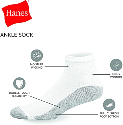 Hanes Ankle Socks, 12-pair Pack,White,shoe size:6-12
