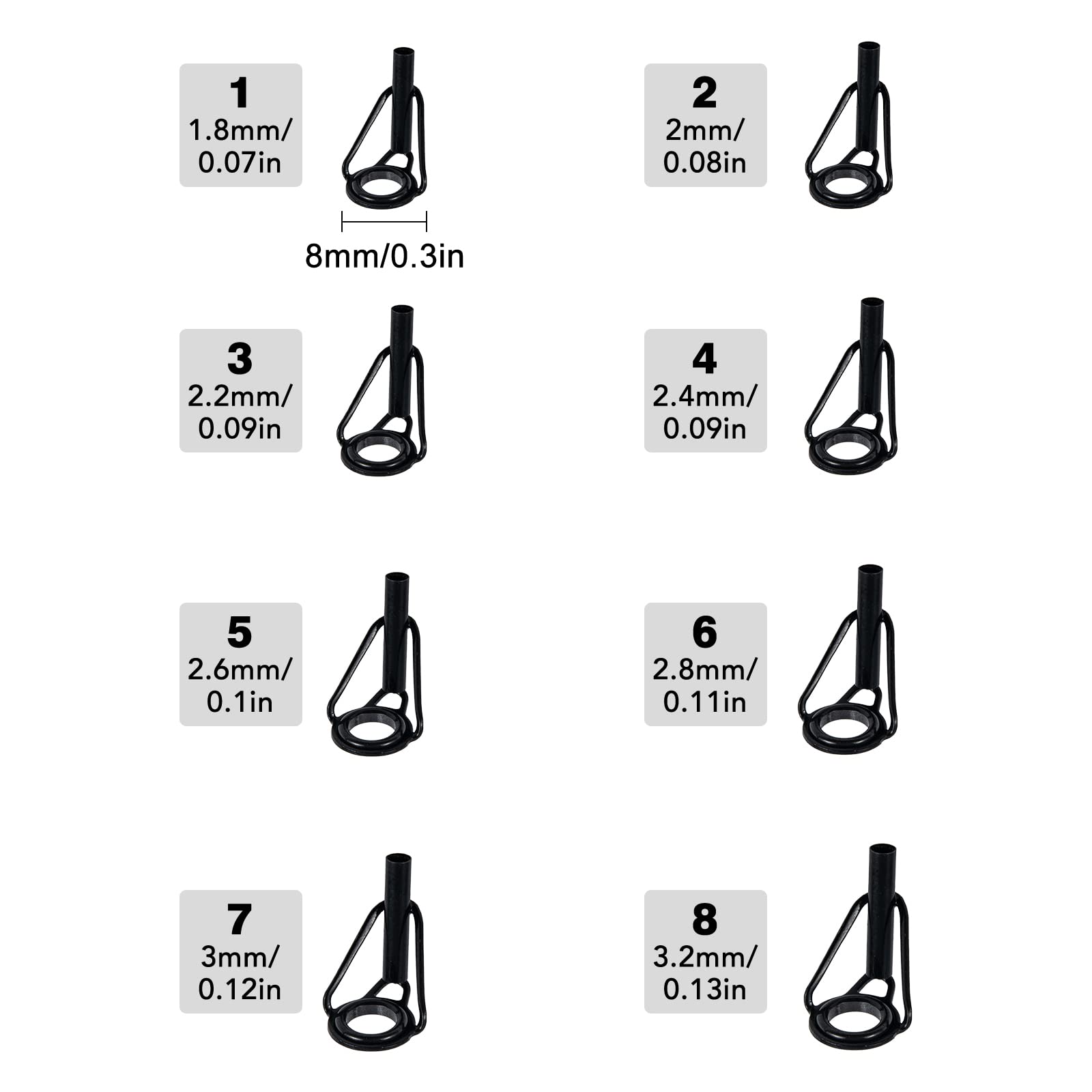 Goture 40pcs 8 Sizes Fishing Rod Tip Repair Kit-Replacement Top Guide Eyes Stainless Steel Ceramic Guide Ring Suit
