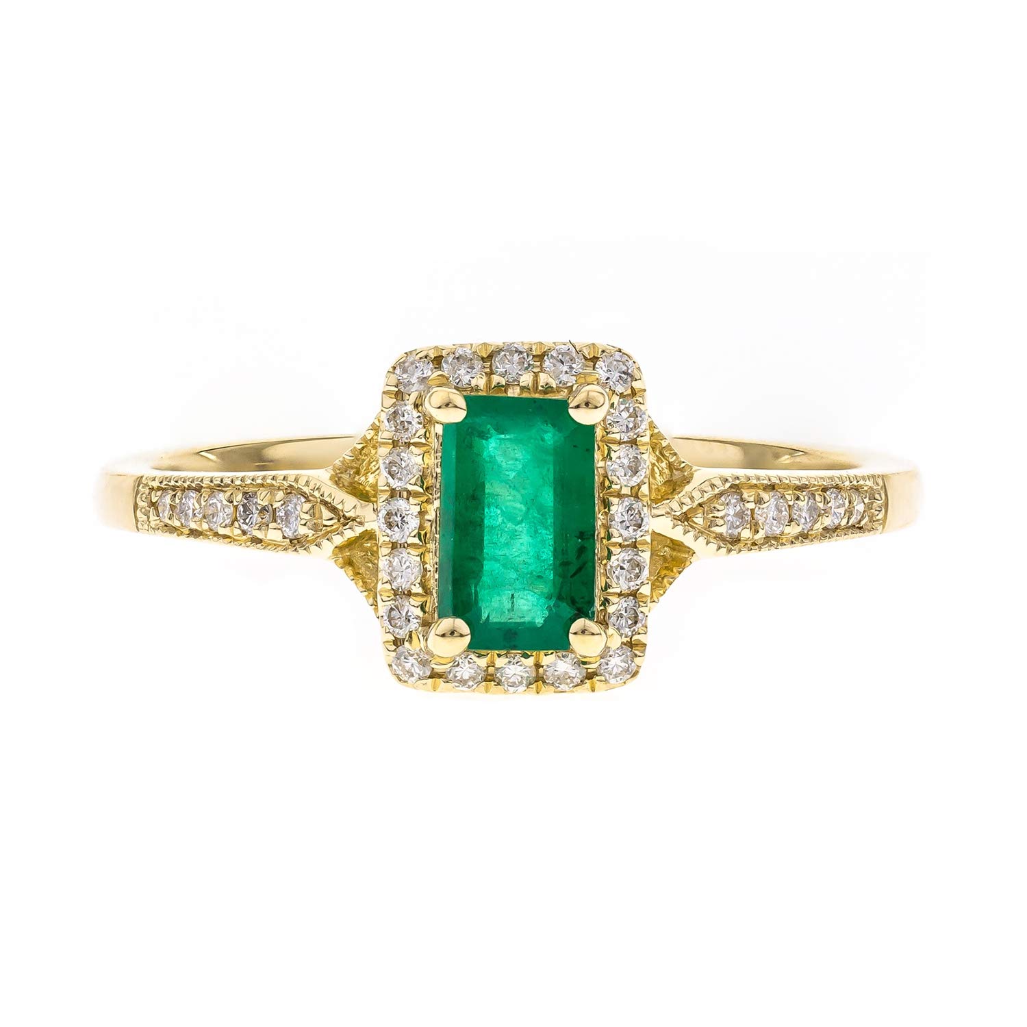 Gin & Grace 10K Yellow Gold Natural Emerald Diamond (SI1) Wedding/Engagement Ring for Women Mother's Day Jewelry Gifts