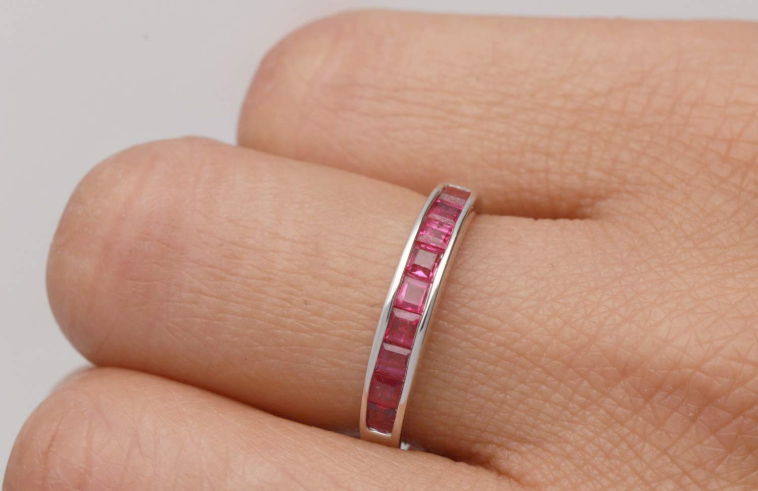 Gin & Grace 14K White Gold Mozambique Genuine Ruby Ring for women | Ethically, authentically & organically sourced (Square-cut) shaped Ruby hand-crafted jewelry for her | Ruby Ring for women