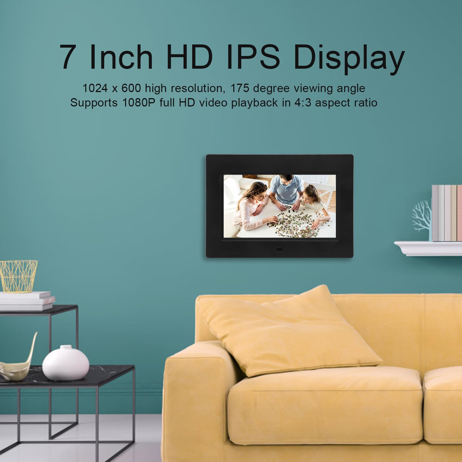 HD Digital Photo Frame, Slideshow 7 Inch IPS Screen Support USB 100β240V Electronic Album with Remote Control for Wedding Party (UK Plug)