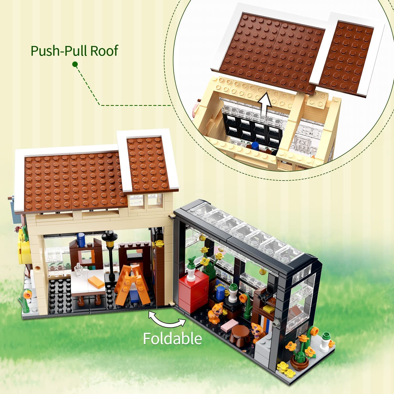 General Jim's Pet Cat Cafe Bookstore Modular Building Blocks House Set | Compatible with Lego City and Friends Sets