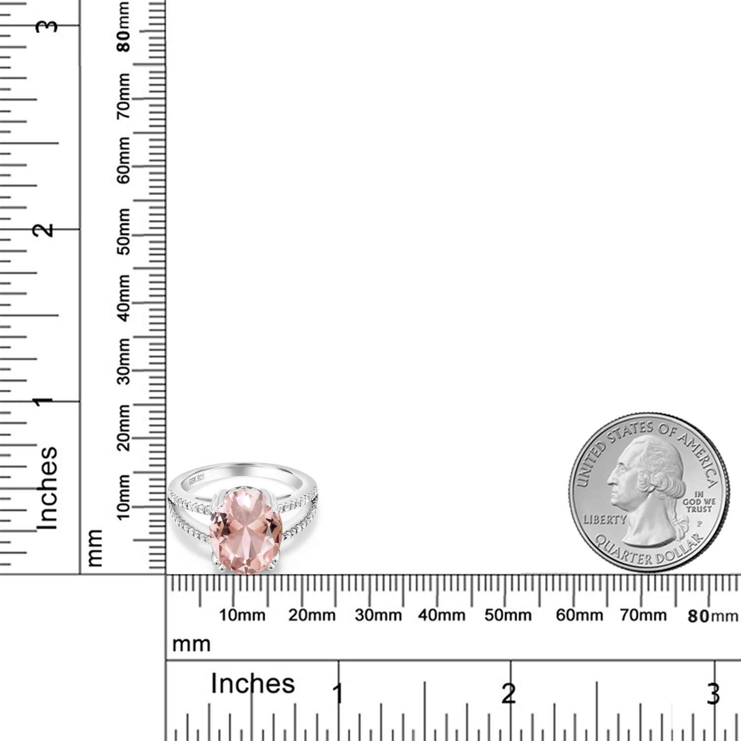Gem Stone King 925 Sterling Silver Peach Simulated Morganite Women Ring (5.21 Cttw, Oval 12X10MM, Available 5,6,7,8,9) (Size 8)