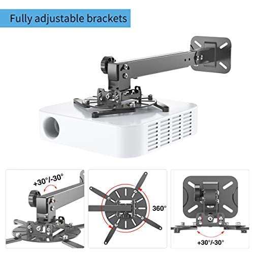 Gibbon Mounts Universal Projector Ceiling Mount Wall Mount Bracket with Extendable Pole Length 16.5"-25.2",Hold up to 33lbs,Black,Two Different Install Ways