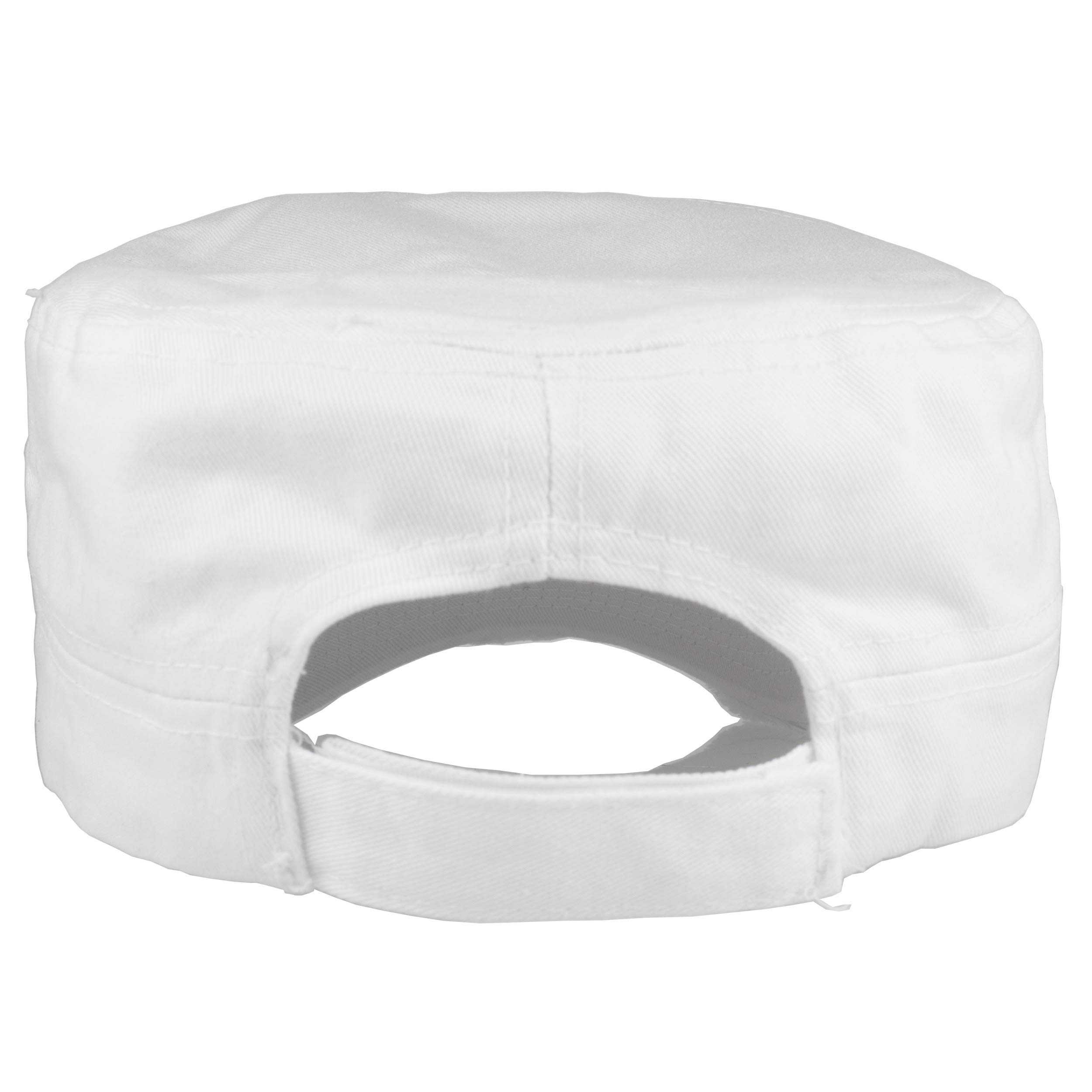 Gelante Cadet Caps 100% Breathable Cotton Plain Flat Top Twill Militray Style with Adjustable Strap. (Distressed White)