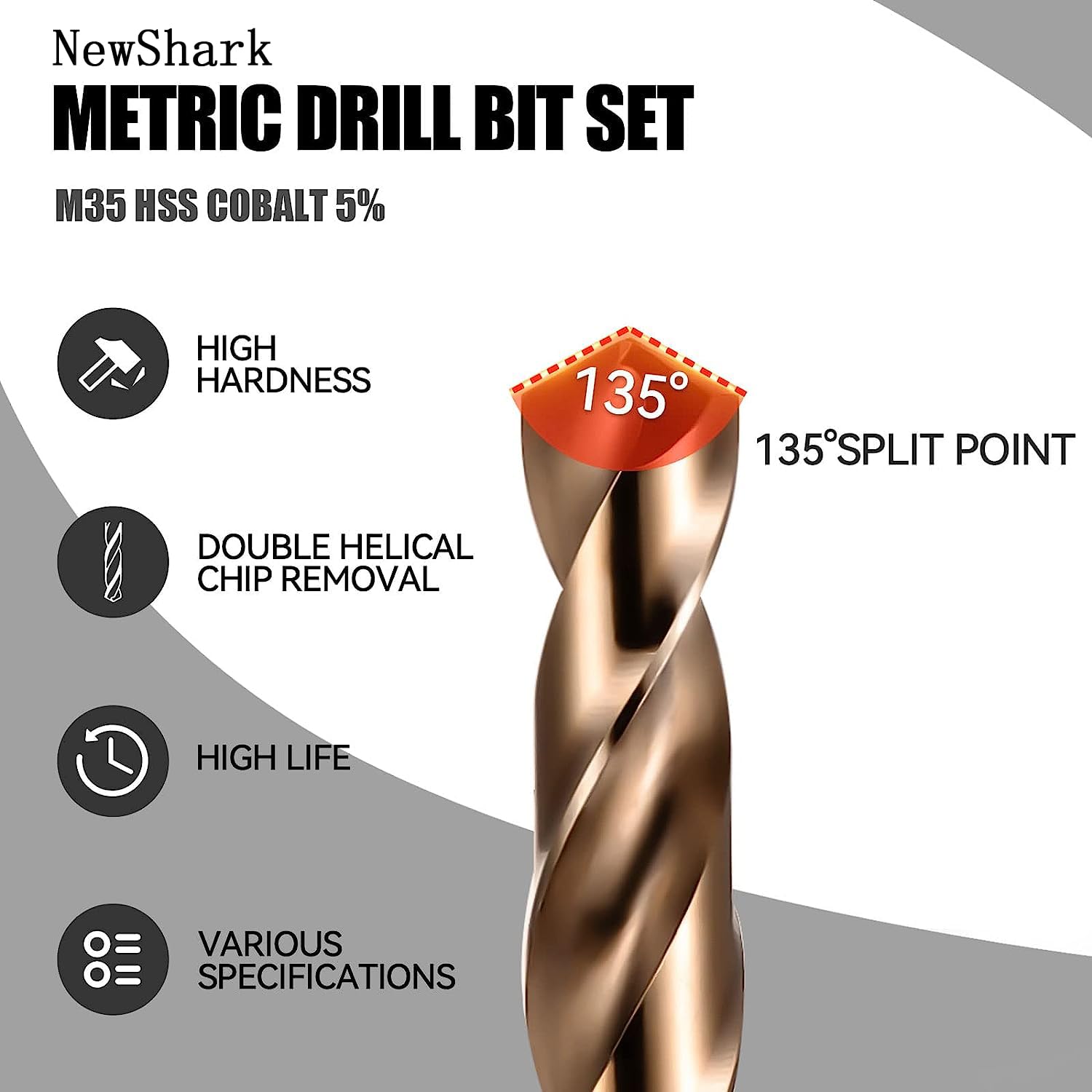 NewShark 1/16" Cobalt Drill Bits, 10 Pack of M35 HSS Metal Drill Bit Set for Hard Metal, Stainless Steel, Cast Iron,Cobalt Drill Bits with Storage Case