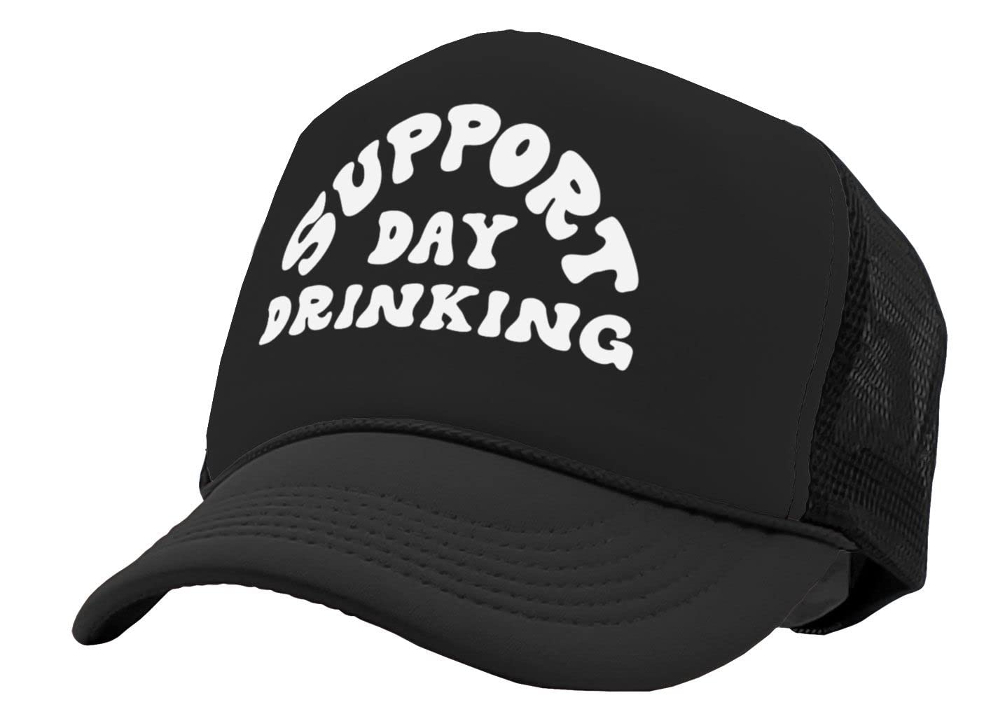 I Support Drinking During The Day - Vintage Retro Style Trucker Cap Hat (Full Black)
