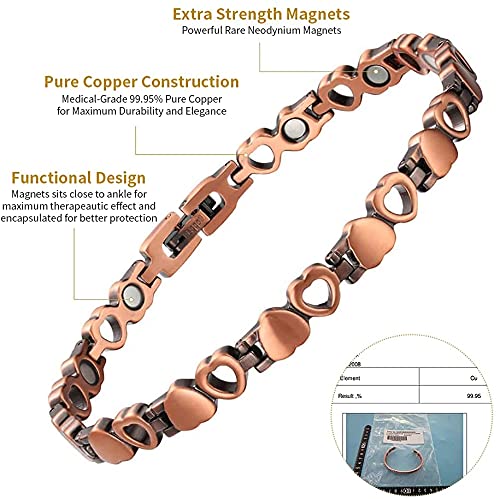 Heart Shape Magnetic Copper Anklets Ankle Braclelet for Women with Magnets (Width:7MM) (Anklet)