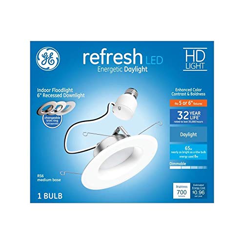 GE 1-Pack Refresh 65-Watt Equivalent White Dimmable LED Recessed Retrofit Downlight (Fits Housing Diameter:5-in or 6-in)