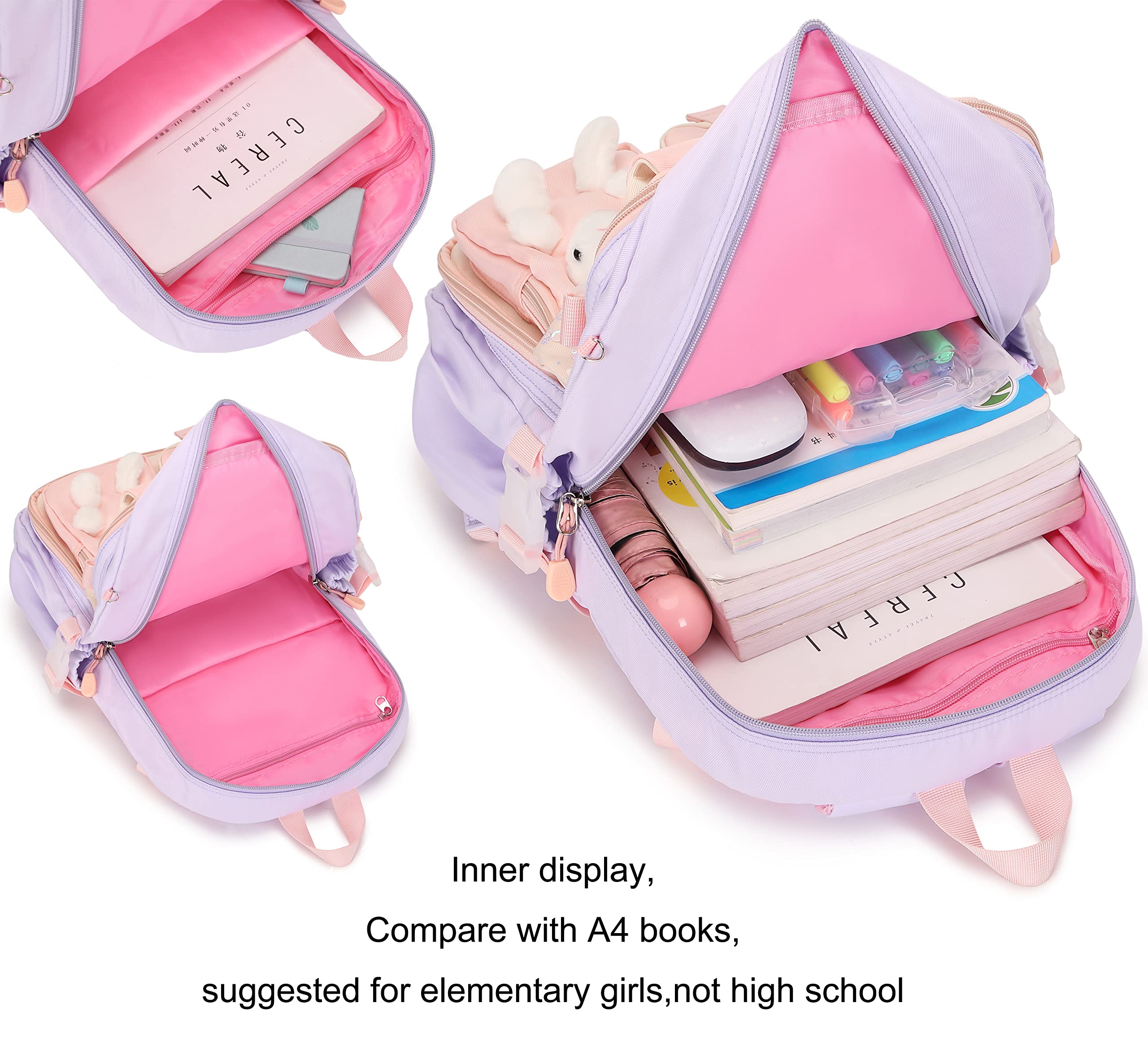 Gazigo Girls Backpack Elementary School, Bunny Backpack for girls Cute Kids Laptop Bag Kindergarten Preschool Bookbag Mochila Para 5.6.7.8.9.10 Niñas(Only Backpack Pink)