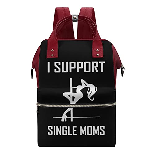 I Support Single Moms Diaper Bag Backpack Large Capacity Mommy Bags Multifunction Nappy Bag Travel Back Pack Red-Style