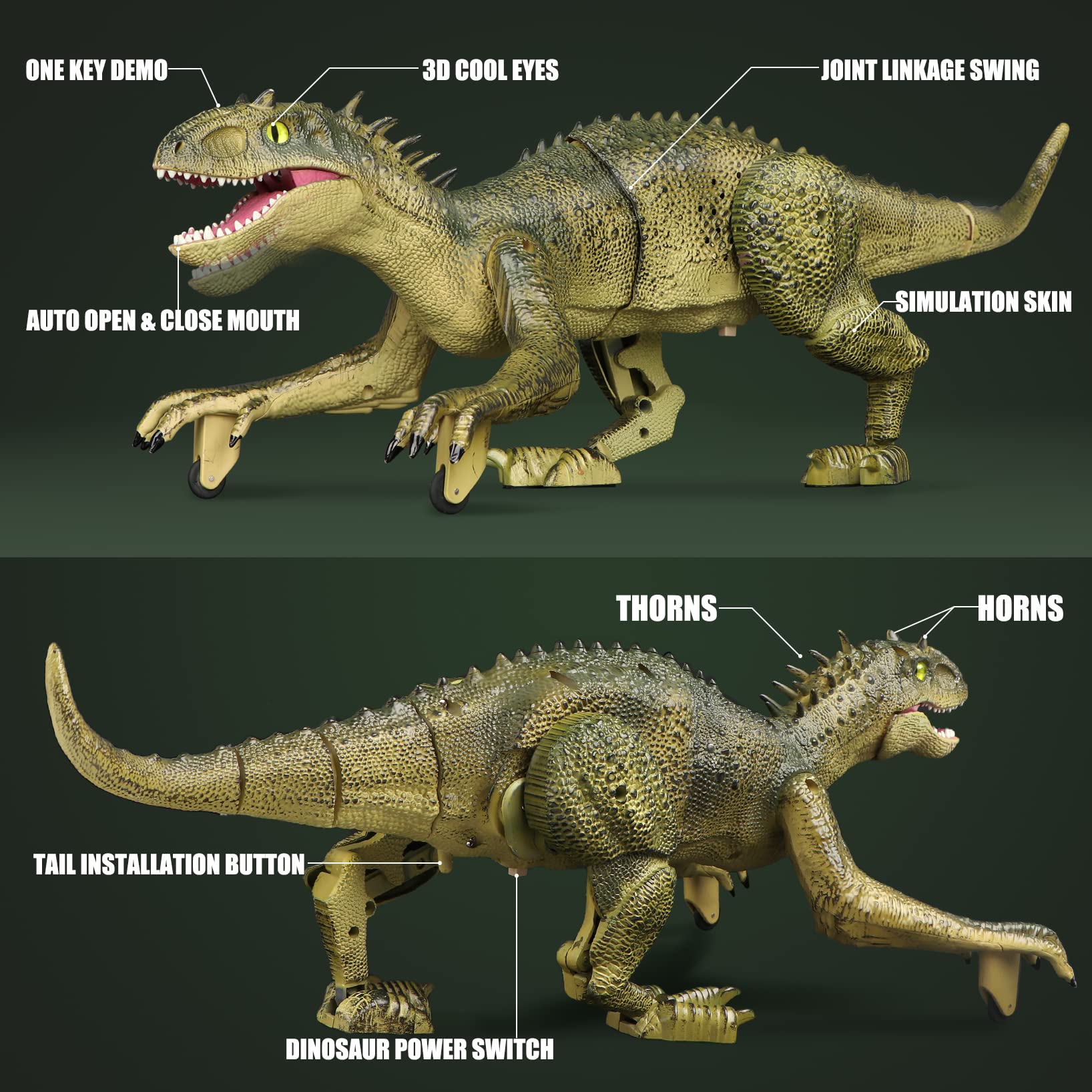 Hot Bee Remote Dinosaur Toy -18.6in Action Dinosaur Rex Toys w/Simulated Flame Spray, Chomping Mouth, Light and Roaring Sounds, Electric Robot Walking Dinosaur
