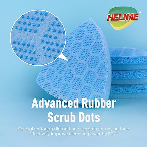 HELIME Scrub Dots Bathroom Sponge, Heavy Duty Non Scratch 3 Layer Cellulose Scrubbers, Reusable Bath Washing Scrubber, Magic Eraser Sponges Scour Scrub Pads for Clean Glass, Ceramic, Bathtub, Sink