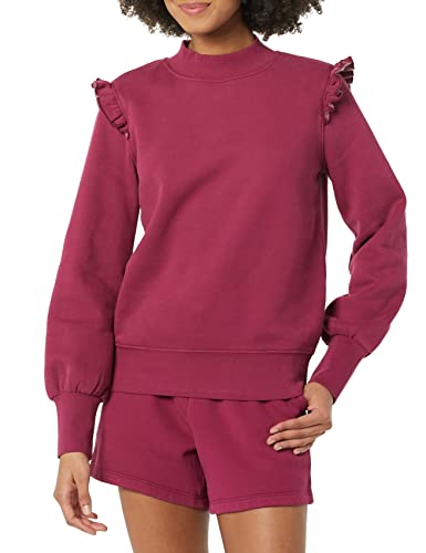 Goodthreads Women's Heritage Fleece Long Sleeve Ruffle Shoulder Sweatshirt, Burgundy, Large