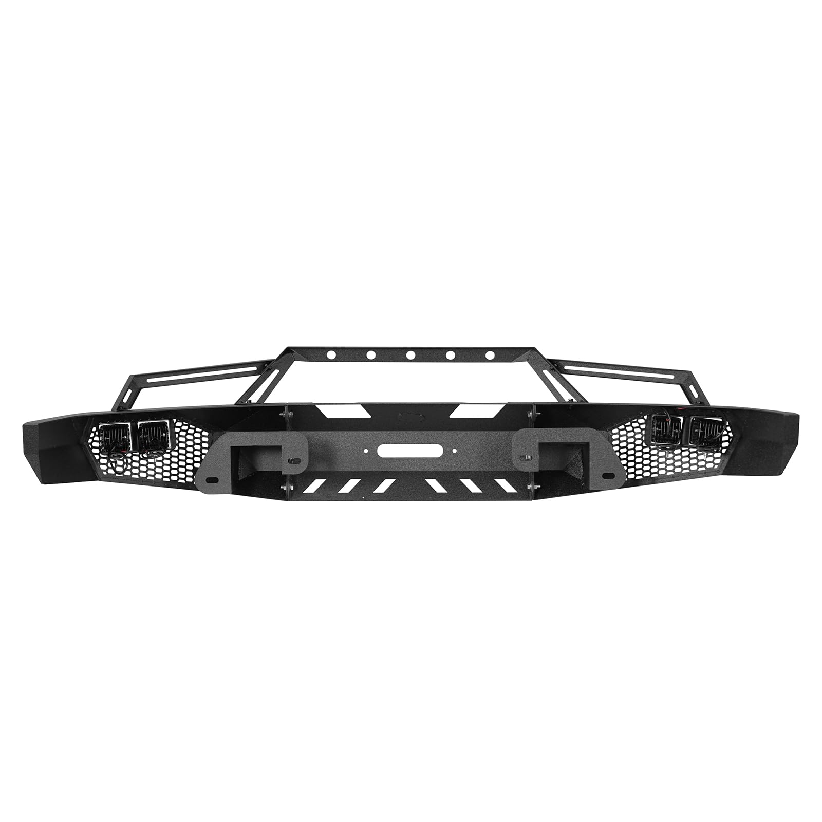 Hooke Road Earthshaker F150 Front Bumper w/Bull Bar & Winch Plate for Ford F-150 2009 2010 2011 2012 2013 2014 (Exclude Raptor), Full Width Steel Replacement Bumper