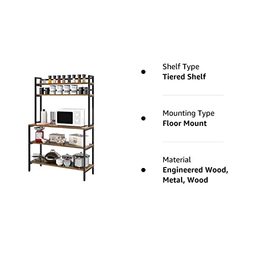HITHOS Industrial 5-Tier Kitchen Bakers Rack with Hutch, Microwave Oven Stand with Shelves, Coffee Bar for Living Room, Utility Storage Shelf for Home Office, Rustic Brown