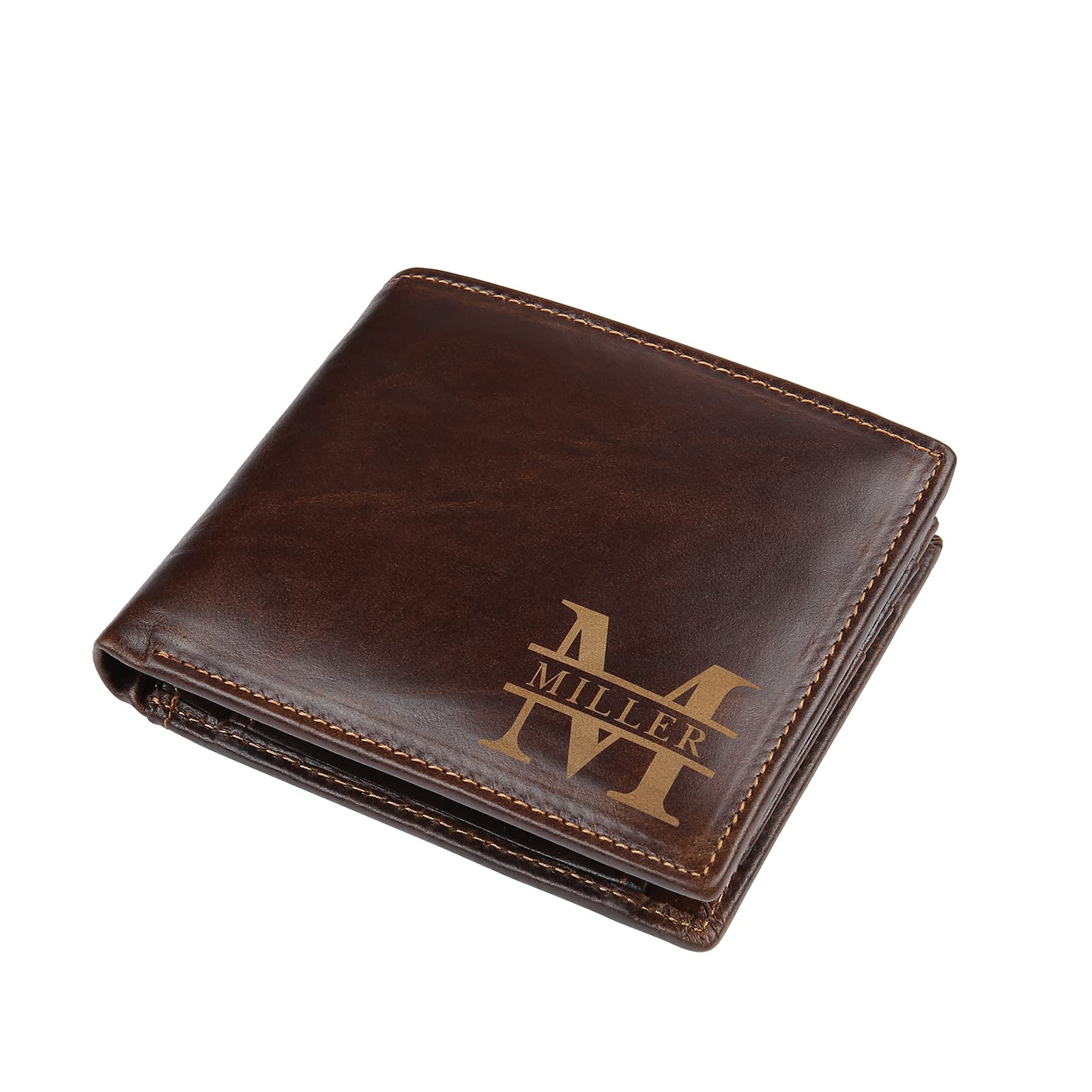 Glooraca Custom Engraved Wallet for Men Personalized Leather Wallet Personalized Birthday Christmas Father's Day Gifts for Men Husband Boyfriends (Red Brown)