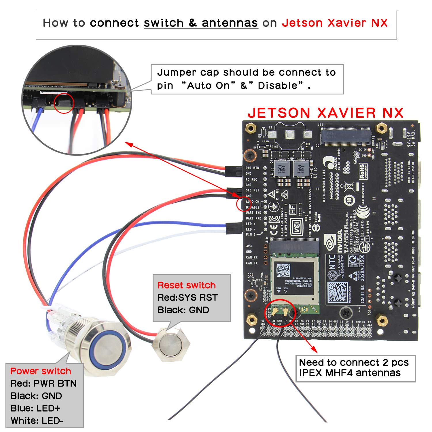 Geekworm N100 Metal Case/Enclosure with Power & Reset Control Switch for Jetson Nano A02/B01/2GB/4GB / Jetson Xavier NX