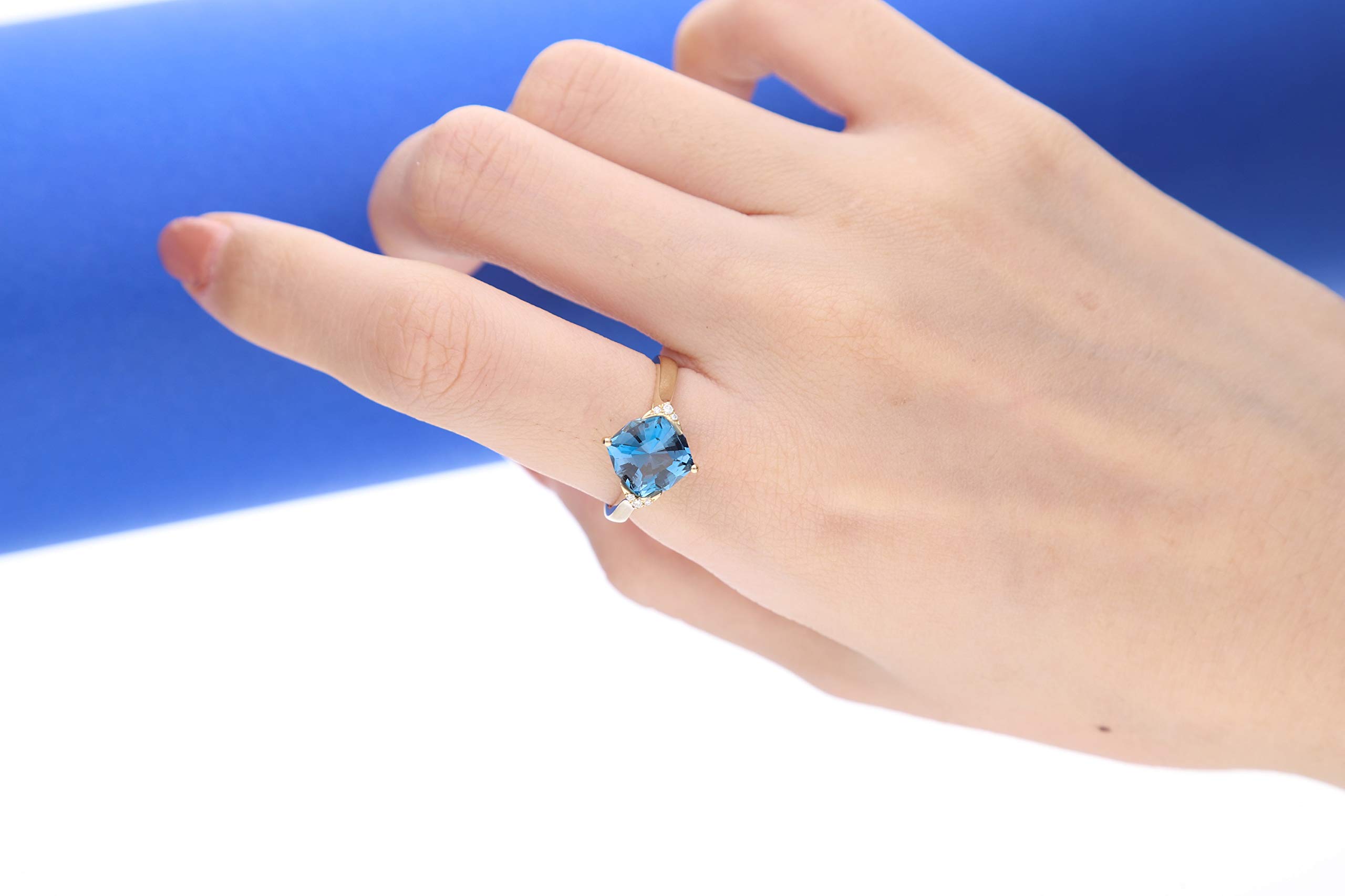 Gin & Grace 14K Yellow Gold Genuine London Blue Topaz Diamond (SI1) Propose Promise Ring (Size 7) for Women