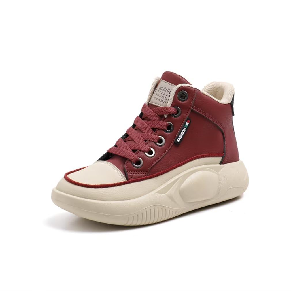 GSLMOLN Women's Walking Shoes, Platform High-top Lace Up Sneakers, Breathable Sports Shoes Red