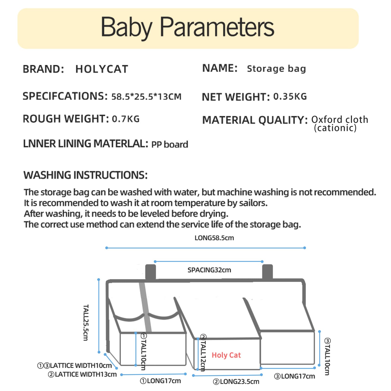 Holy Cat Hanging Baby Diaper Caddy Organizer with Paper Pocket for Changing Table Crib Playard Organization Nursery Organization Hanging Nursery-Apricot