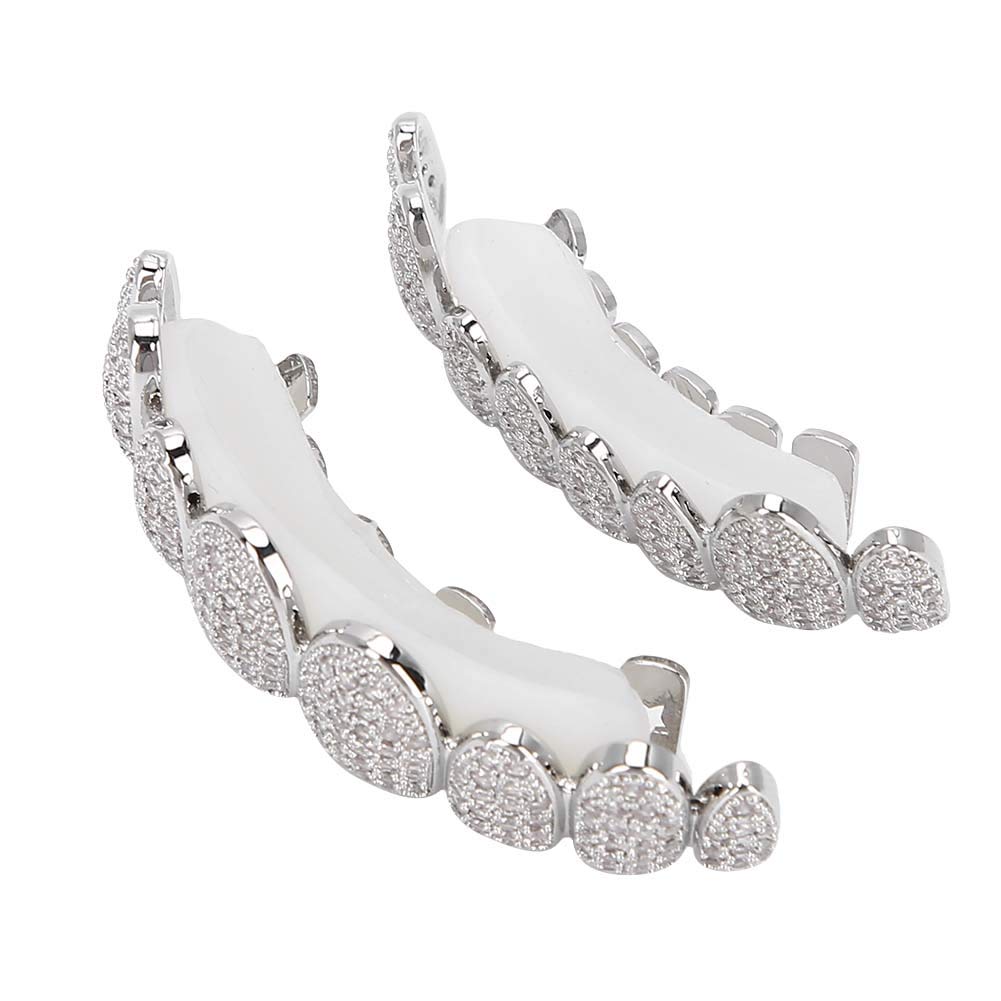 Grillz Teeth, Teeth Set Hip Hop Prop Teeth Accessory Decoration for Halloween Party Gift (Silver Suit)