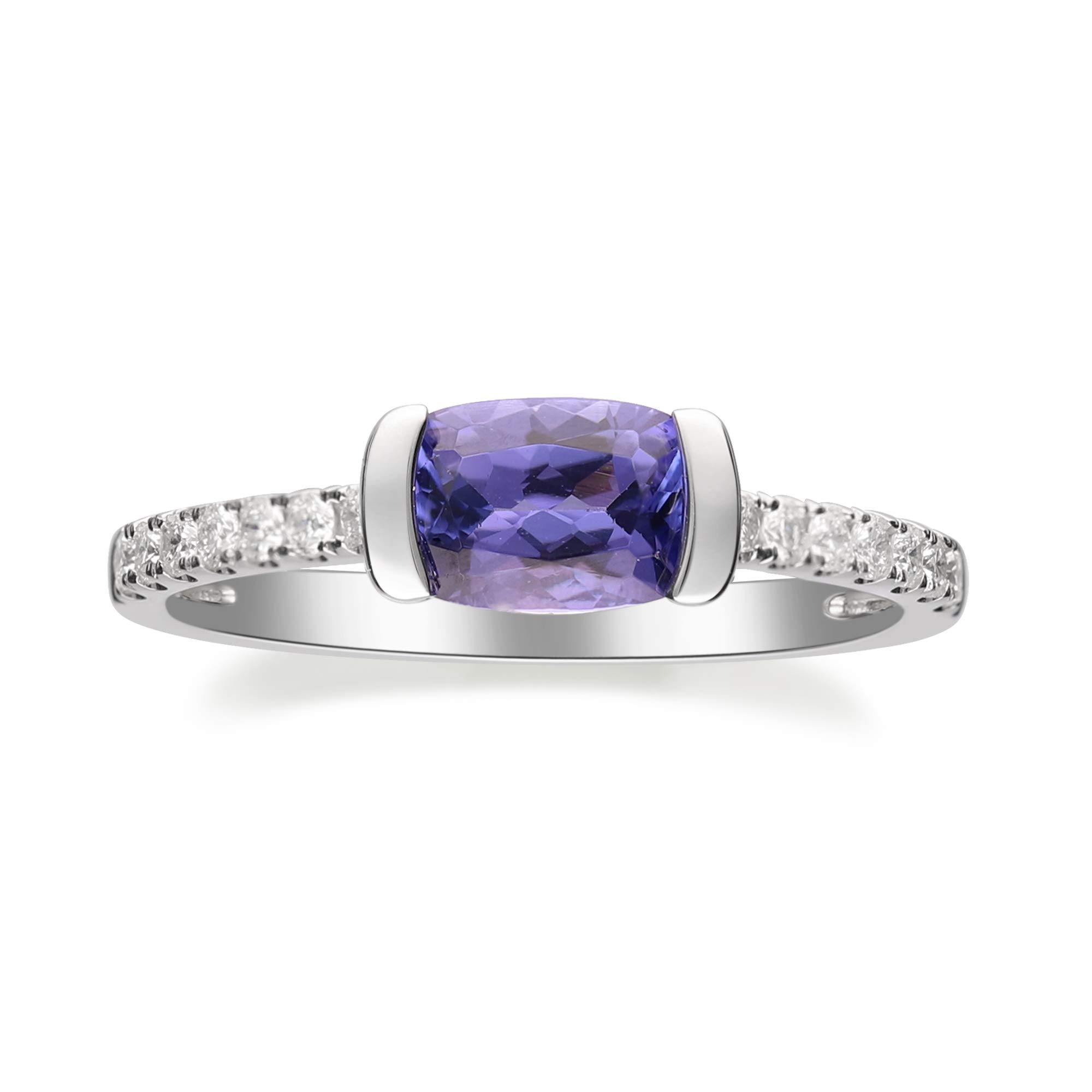 Gin & Grace 14K White Gold Genuine Tanzanite Ring with Diamonds for Women | Ethically, authentically & organically sourced (Cushion-Cut) Shaped Tanzanite Hand-Crafted Jewelry for her