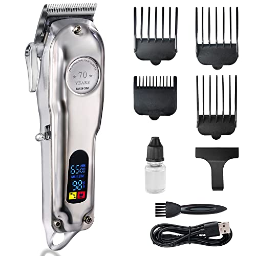 Hair Clippers for Men Professional Rechargeable Cordless Hair Trimmer Cutting Kit with Titanium Ceramic Blade 4 Grooming Combs 2500mAh Lithium Ion LED Display Haircut Kit